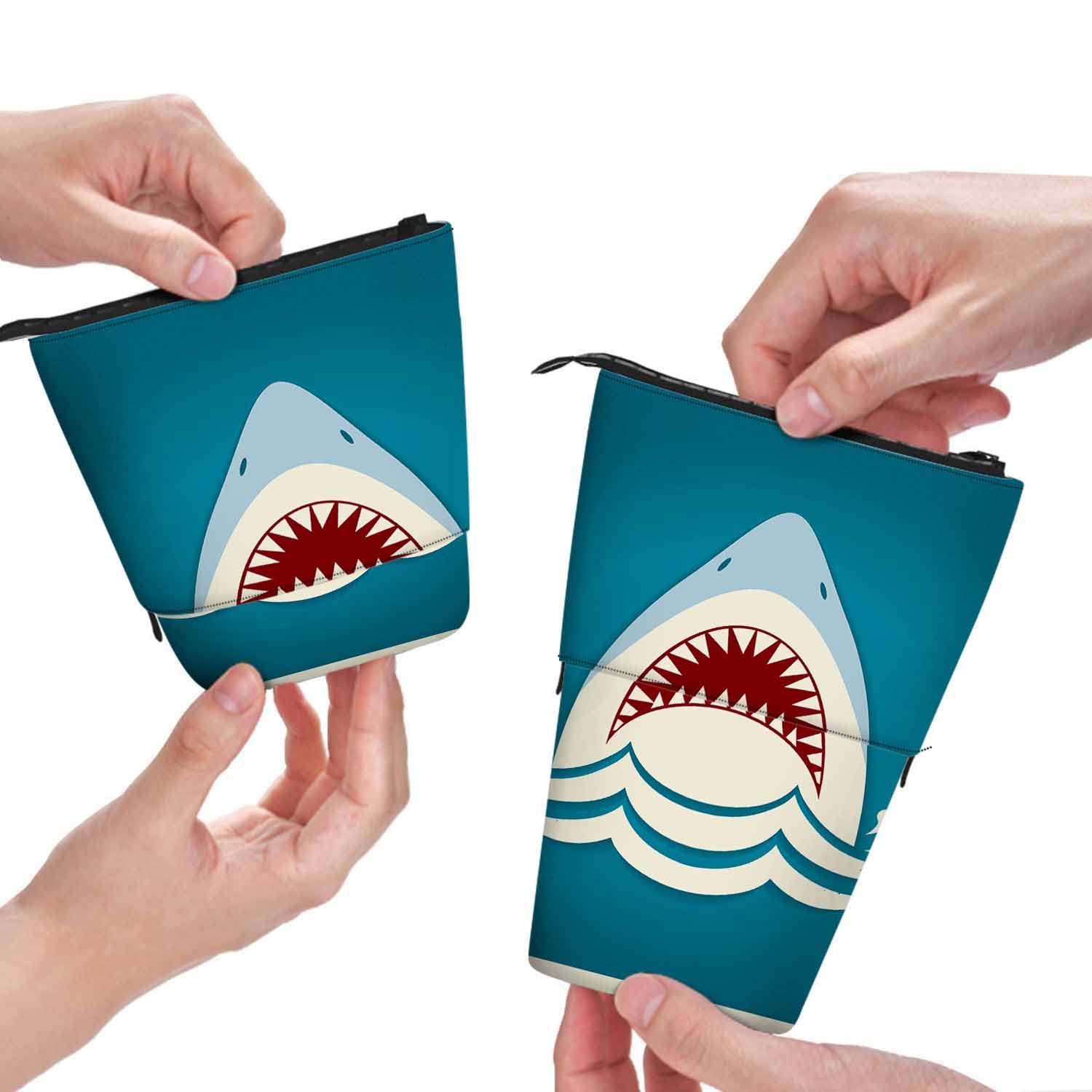 Swono Shark Pencil Holder Tooth Jaws Stand Up Pencil Case Organizer Makeup Bag Pencil Pouch Gift Blue