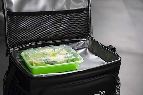 Isolator Fitness 6 Meal ISOCUBE Meal Prep Management Insulated Lunch Bag Cooler with 12 Stackable Meal Prep Containers, 3 ISOBRICKS, and Shoulder Strap - MADE IN USA (Blackout)