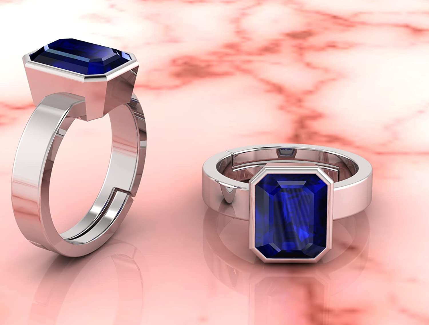ADITYA JEWELS 7.25 Ratti Certified Original Blue Sapphire Silver Plated Ring Panchdhatu Adjustable Neelam Ring for Men & Women by Lab Certified