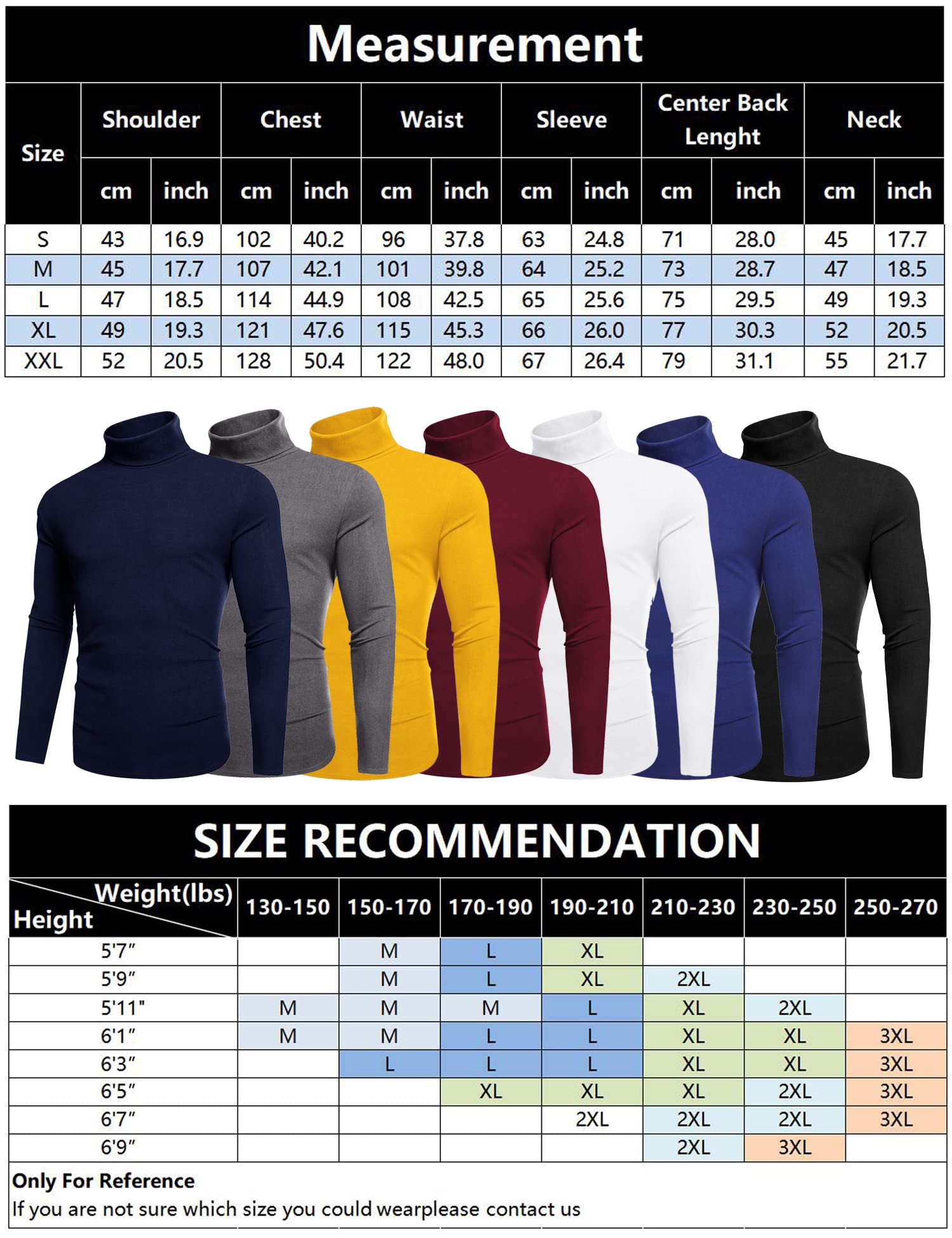 Amussiar Men's Black Turtleneck Thermal T-Shirt Lightweight Long Sleeve Basic Pullover Tops