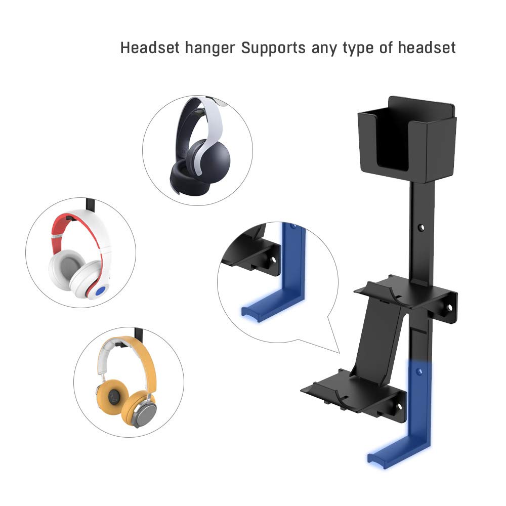 EJGAME Dual Game Controller & Headphone & Media Remote Stand Wall Mount Holder Compatible with PS5,/PS4/Xbox ONE/Series X/Switch,Stay Organized(Black)