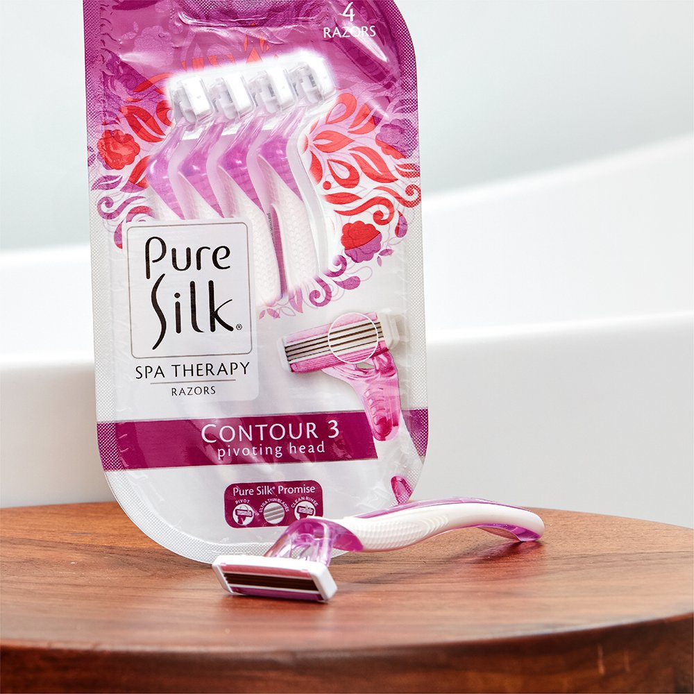 Pure Silk Contour 3 Premium Disposable Razor, 4 Count