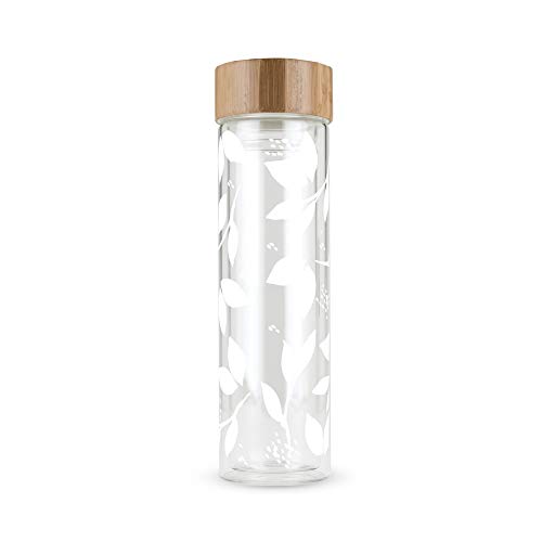 Pinky Up Blair Travel Tea Infuser Mug, Double Walled Insulated Travel Tumbler with Loose Leaf Tea Strainer, Travel Coffee Mug, Keeps Drinks Hot or Cold, 16 oz, White Leaf