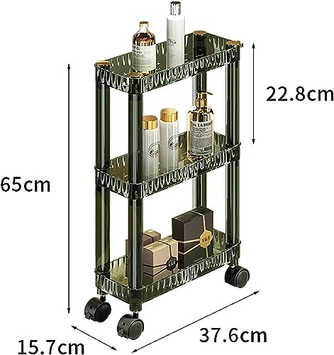DARZYS Rolling Cart Storage cart Multifunction Moving Small Carts Slide Out Mobile Shelving Unit Cart with Wheels, 8" Dx6.2 Wx25.6 H Green