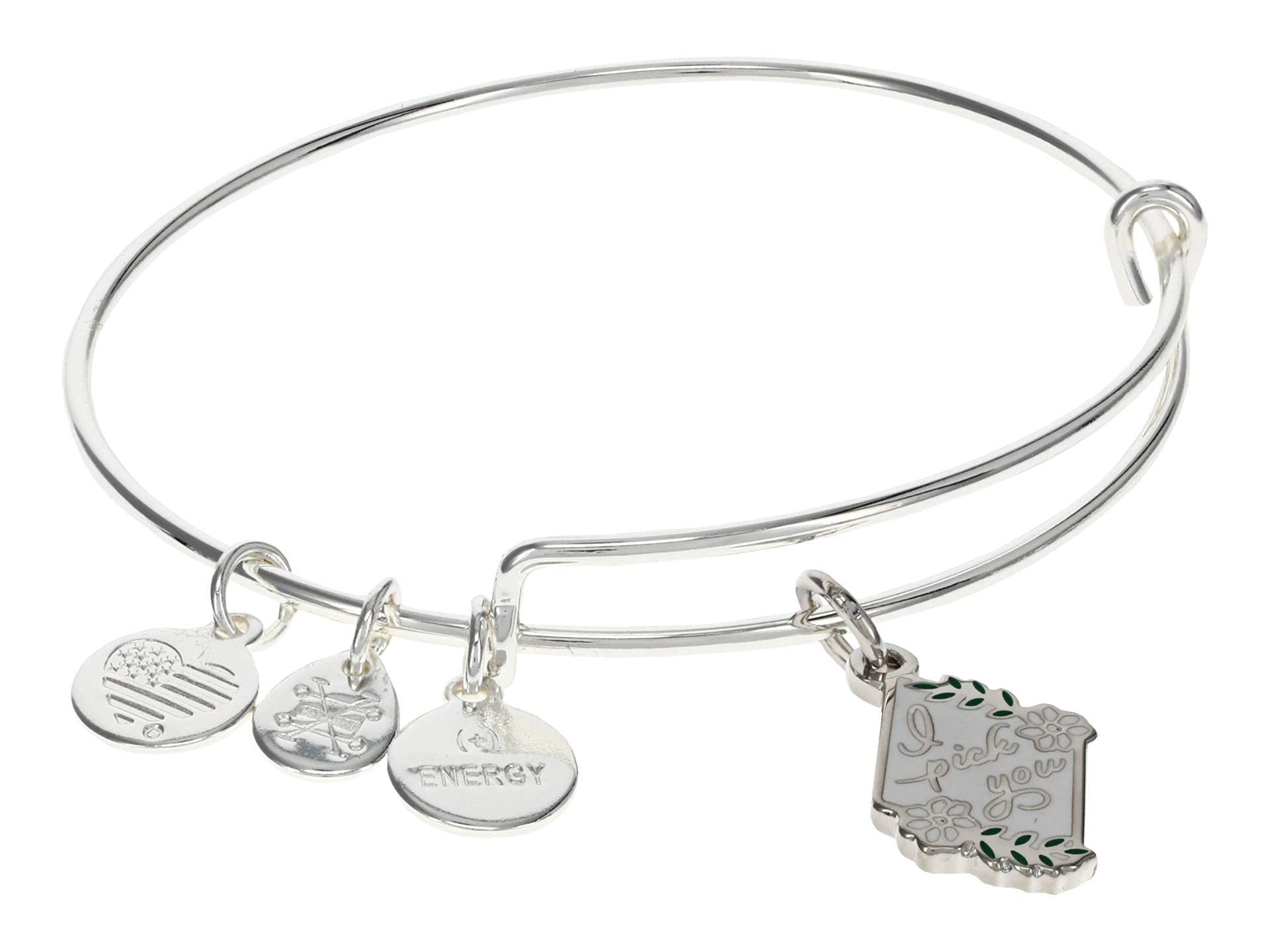Alex and Ani Bridal Expandable Bangle for Women, Happily Ever After Charm, Shiny Silver Finish, 2 to 3.5 in