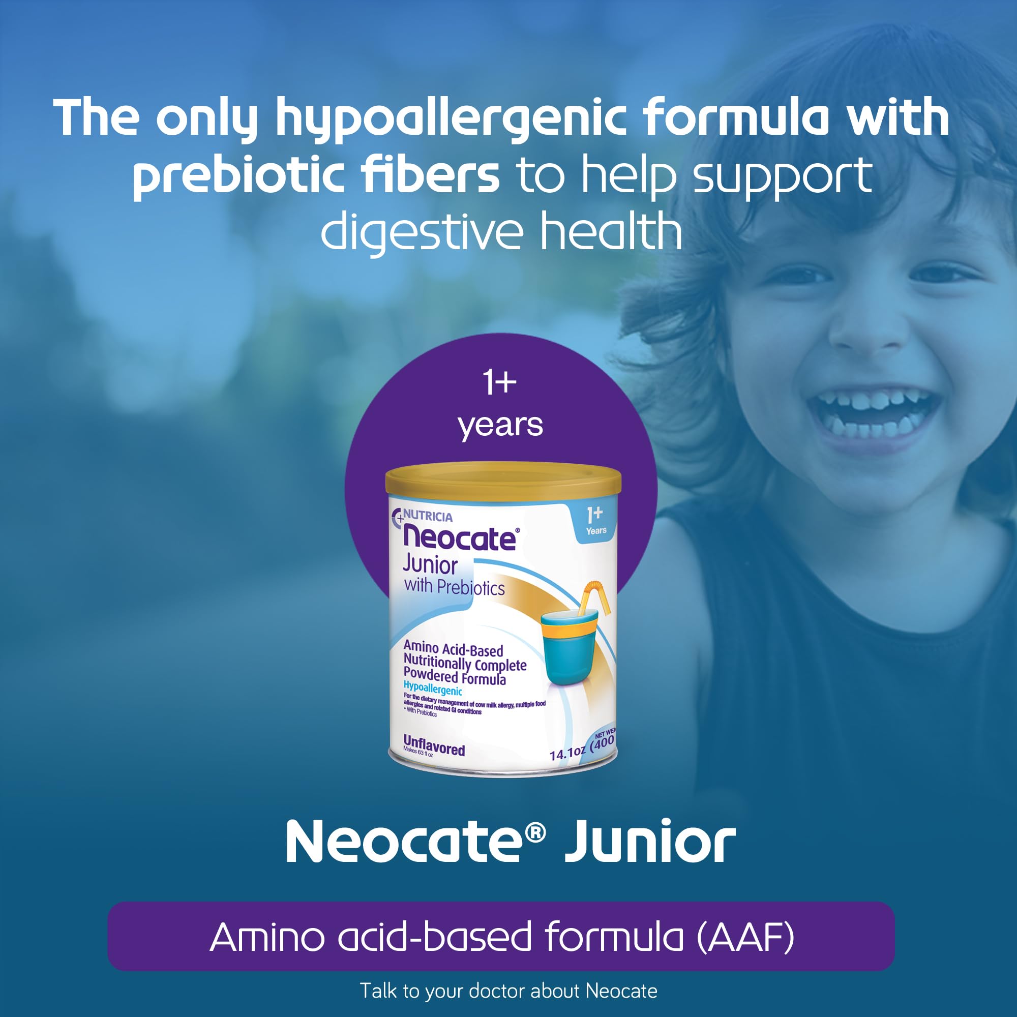 Nutricia Neocate Junior - Hypoallergenic, Dairy-free, Amino Acid-Based Formula - Formula for 1+ Years - For Toddlers, Kids & Teens - Powdered Formula - Unflavored - 14.1 oz can (Case of 1)
