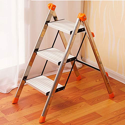 PENGJIE Folding Ladder Step Stool Ladder Stool 3 Step Folding Aluminum Heavy Duty Steel Portable Anti Slip Mat Tread Compact 150 Kg Capacity