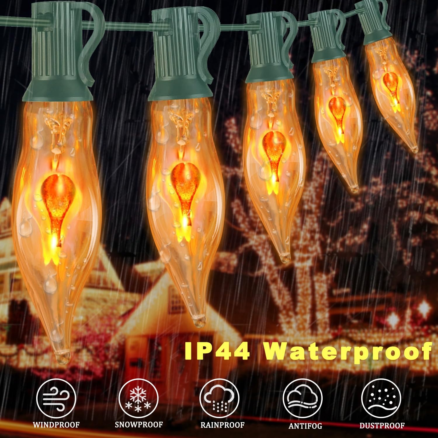 Christmas Flickering Light Bulbs 12 Pack C18 Flickering Flame Light Bulbs E12 Base Flickering Flame Bulbs 1 Watt/120 Volts for Christmas Candelabra Window Candle Lamp Christmas Replacement Bulbs