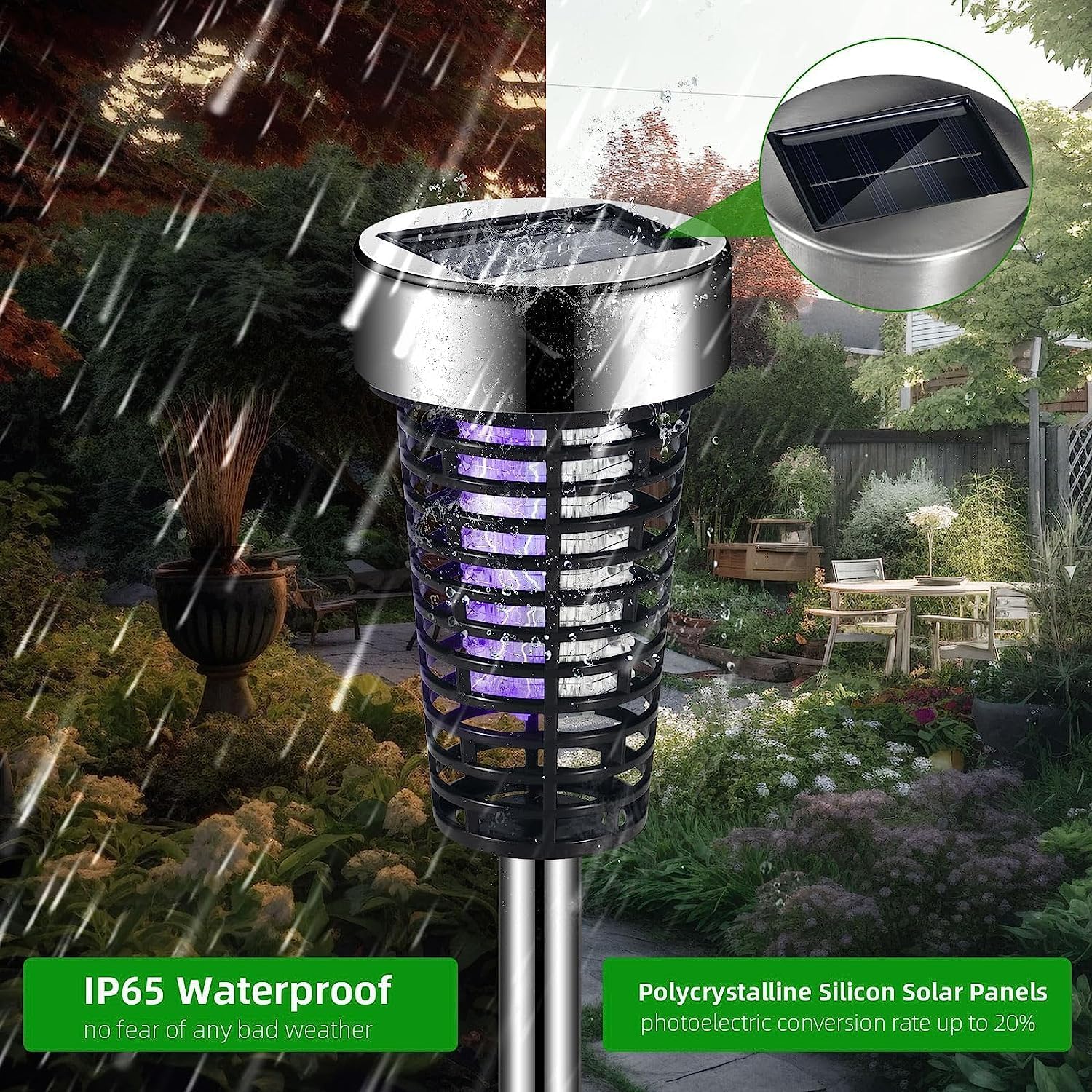 Bug Zapper Outdoor Cordless Solar Bug Light Professional Waterproof Mosquito Zapper for Patio Yard Garden Farm, Small Mosquito Killer Pest Control Repellent Outside for Bug Gnat Fly Insect, 4 PCS