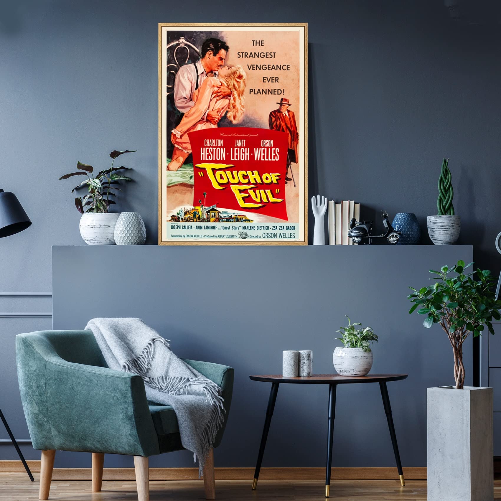 Touch Of Evil Charlton Heston Janet Leigh Orson Welles 1958 Movie Poster Print,Home Wall Art Decoration Poster Retro (Framed)