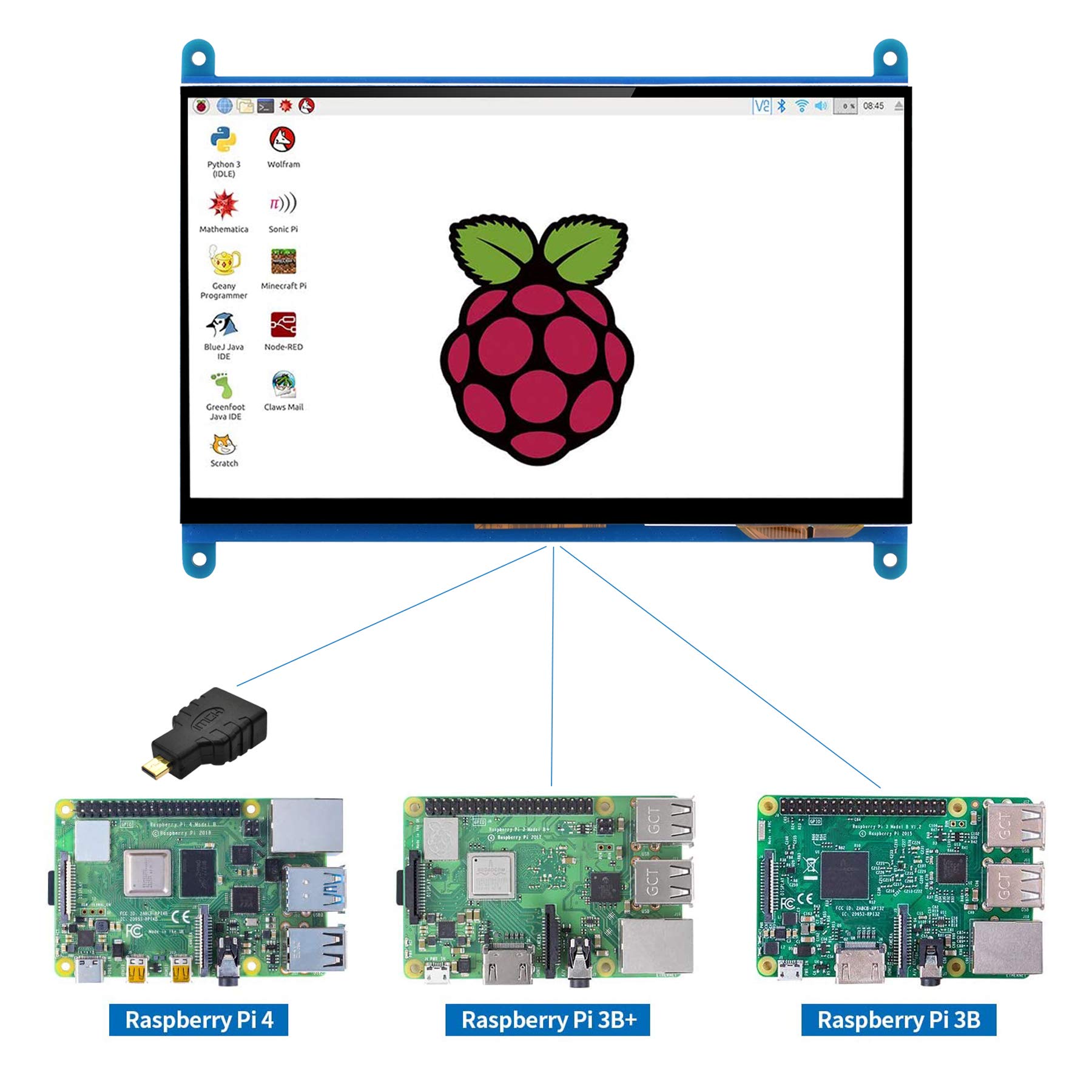 Longruner 7 Inch Capacitive Touch Screen TFT LCD Display HDMI Module 1024 x 600 for Raspberry Pi 3 2 Model B and RPI 1 B+ A BB Black PC Various Systems