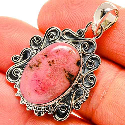 Ana Silver Co Rhodonite Pendant 1 5/8" (925 Sterling Silver) - Handmade Jewelry, Bohemian, Vintage PD25440