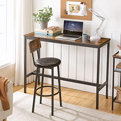 HOOBRO Bar Stools with Backrest, Set of 2 Bar Chairs, Counter Stools with PU Upholstery, Breakfast Stools with Footrest, for Kitchen, Living Room, Bar, Rustic Brown and Black BF31BY01