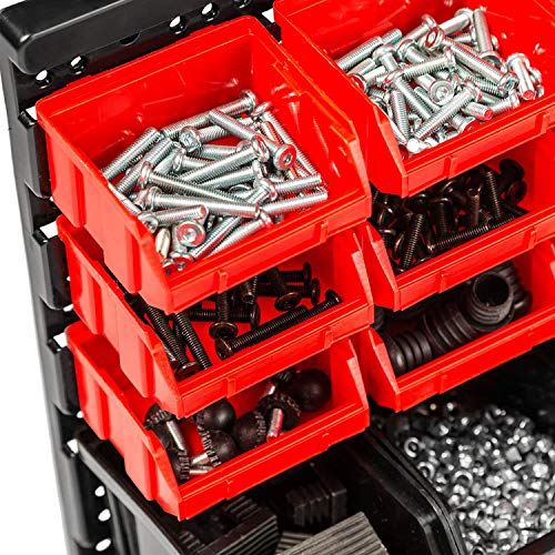 WISION Wall Mounted Storage Bins, 30 Wall Mount Tool Organizer Bins Parts Rack Container, Easy Access Compartments For Tools, Hardware, Crafts, Office Supplies And More, Blackred