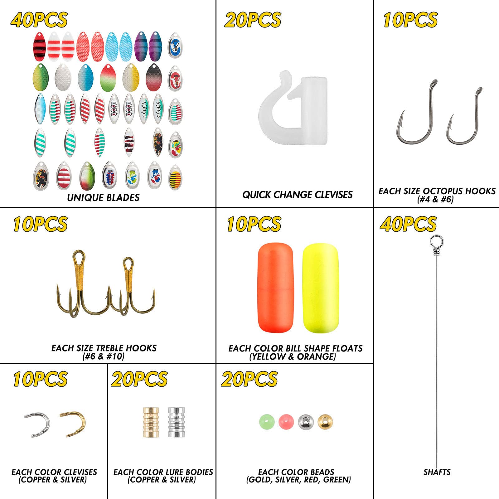 Alwonder 300PCS/Box DIY Spinnerbait Making Kit, Can Make 40PCS Spinnerbait, Lure Making Supplies Tackle Box with Tackle Spinner Making Kit Lure Making Supplies Walleye Rig