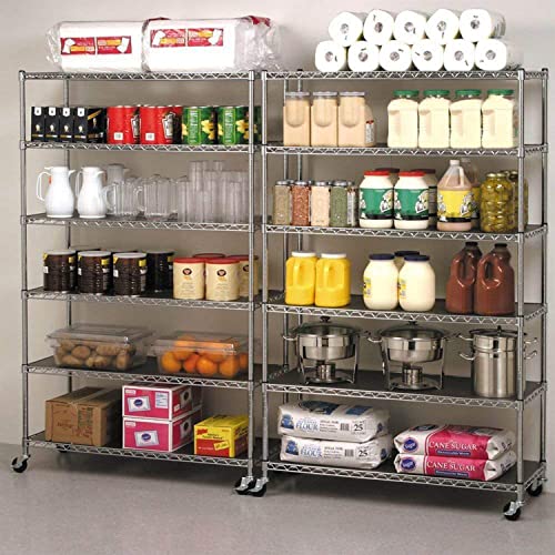 Dkelincs 6 Tier Wire Shelving Unit with Wheels 48" X 18" X 76" Metal Storage Shelves Height Adjustable NSF Heavy Duty Commercial Grade Garage Shelf Rack for Kitchen Basement Restaurant,Chrome