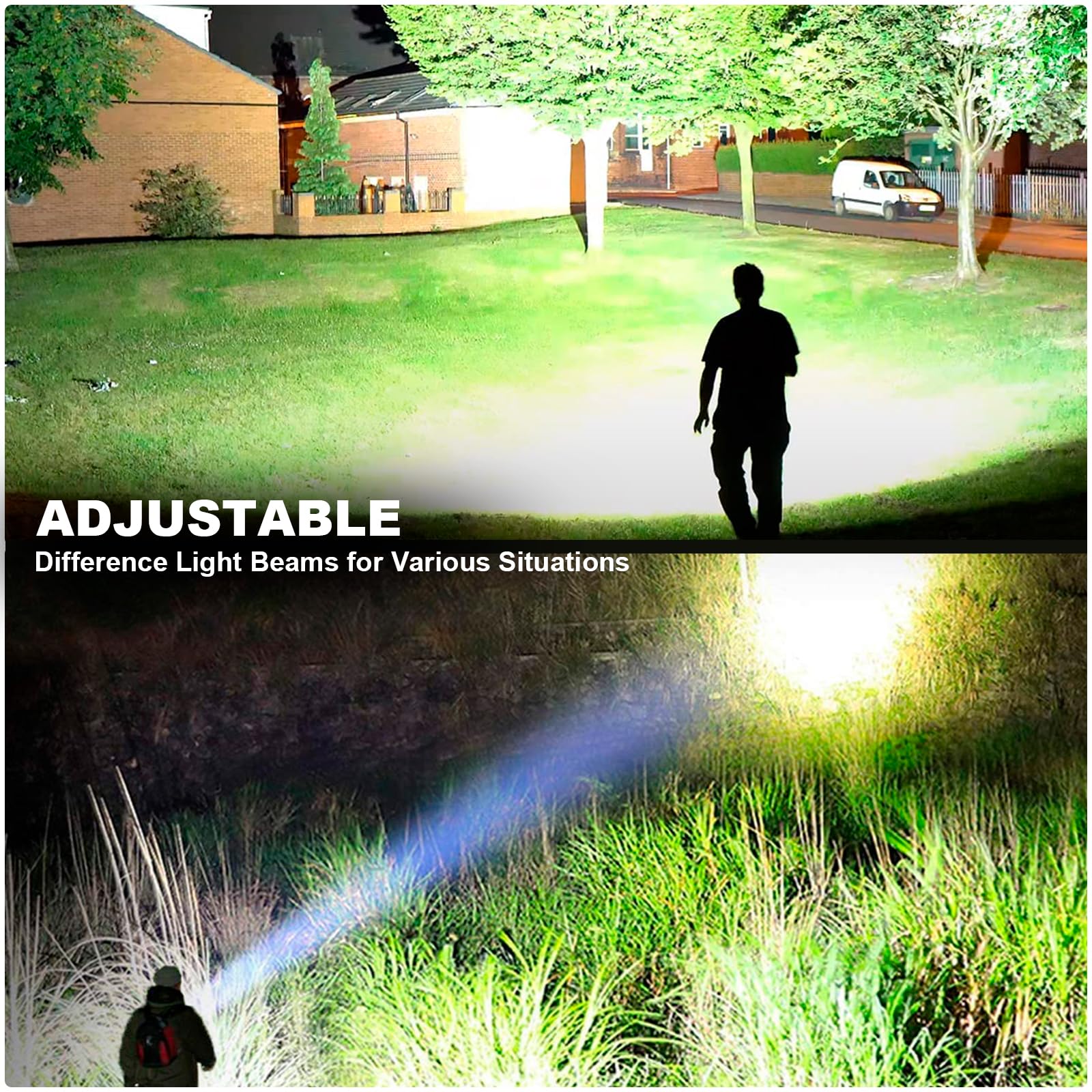 ALSTU Rechargeable Flashlights High Lumens, 990,000 Lumen Bright Flashlight with 5 Modes, Led Flash Light with Power Display & IPX7 Waterproof for Camping, Hiking, Outdoor (2 Packs)