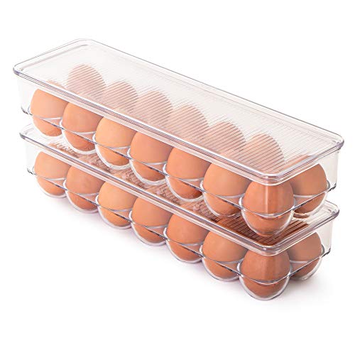 Smart Design Stackable Egg Holder for Refrigerator – Set of 4, Holds 32 Eggs Total, 15 x 4 in. – Egg Holder with Handle and Lid for Easy Fridge Organization and Storage – Made with BPA-Free Plastic
