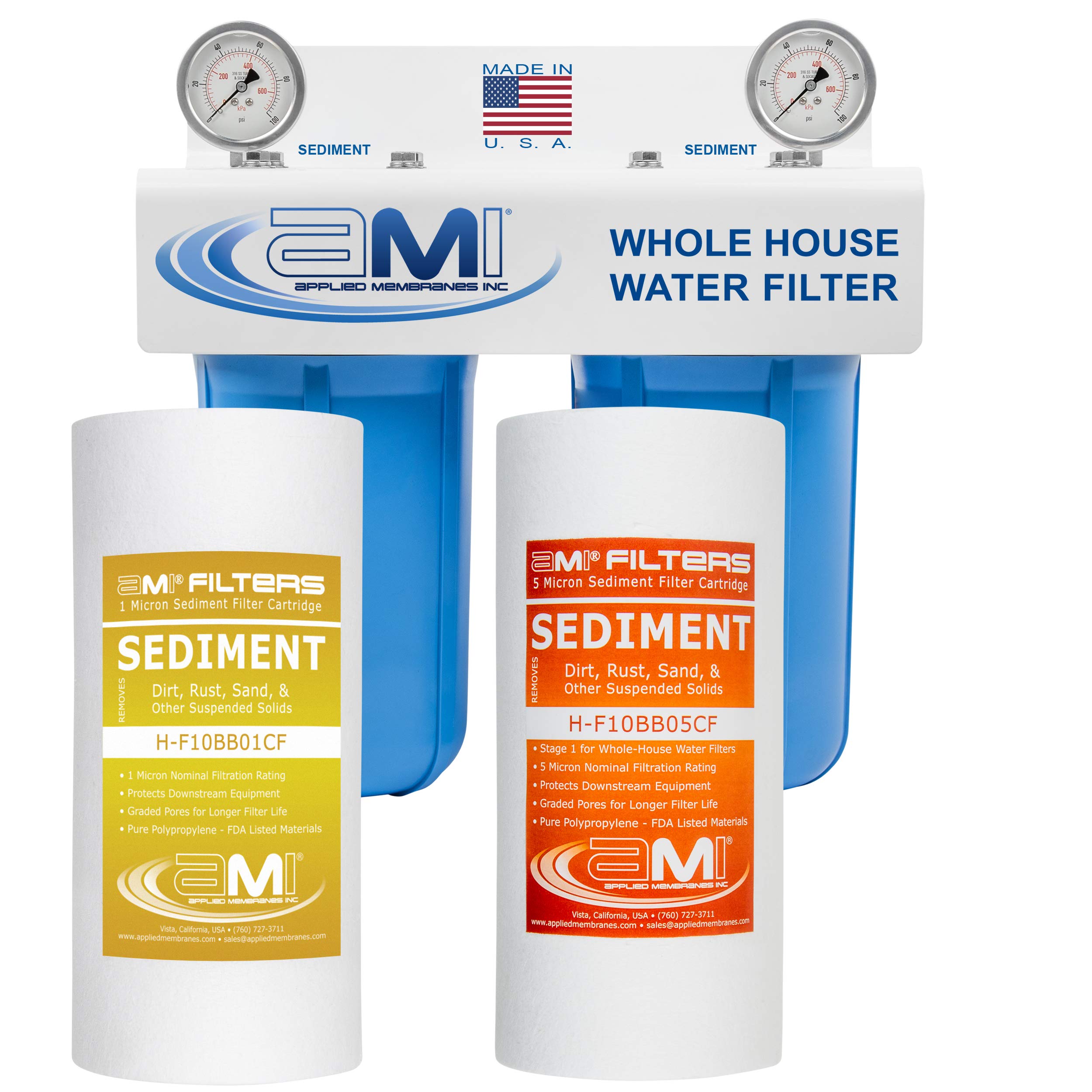 Applied Membranes Inc. 2-Stage Whole-House Water Filter System, 1-Micron and 5-Micron 4.5-Inch by 10 Fine-Sediment Filter Cartridges
