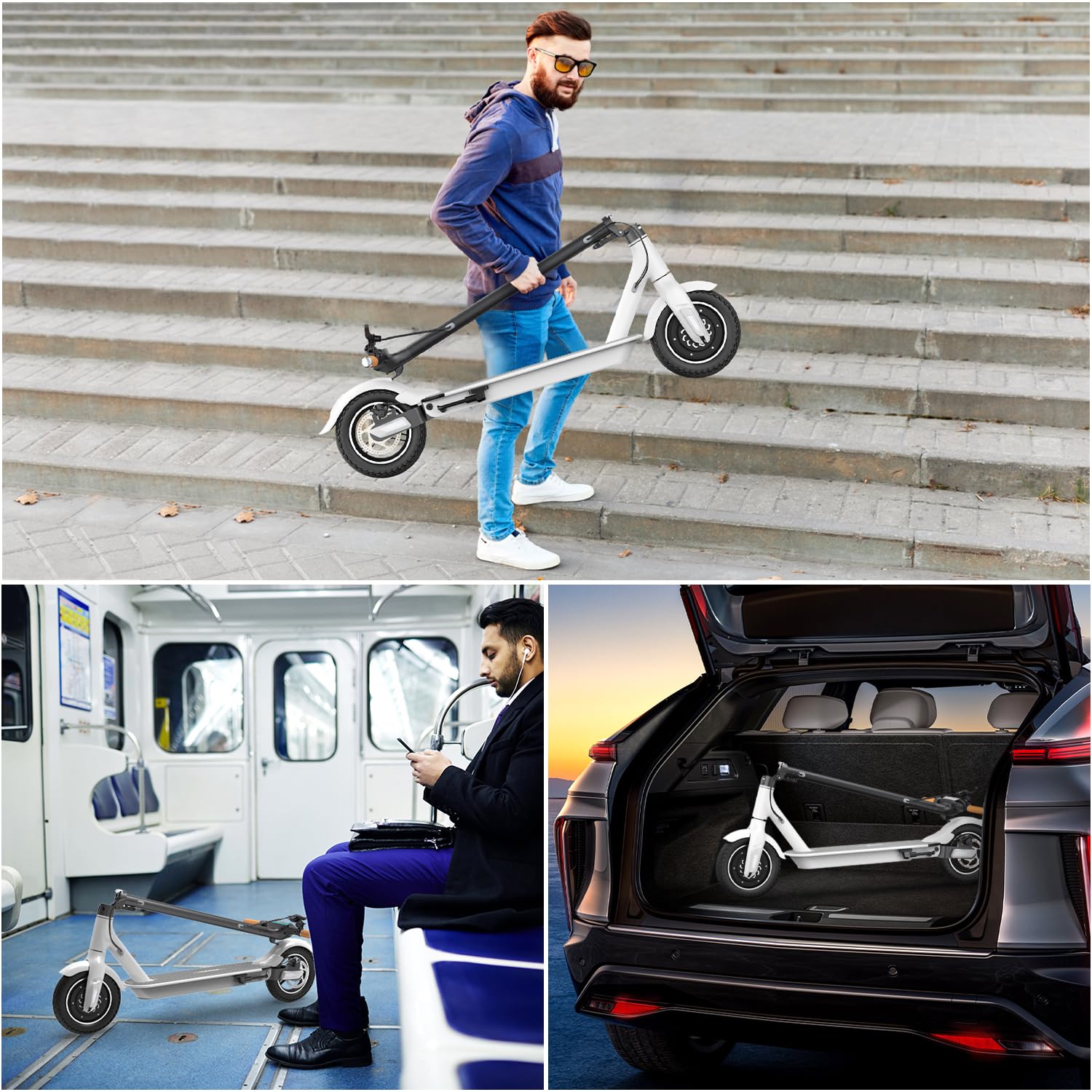 ADVANRIDE L1 Plus Electric Scooter 10" Solid Tires,19 Miles Range,15.5Mph 350W,220 Pounds Maximum Load,Portable Folding Commuting E-Scooter Triple Braking System for Adults and Teens