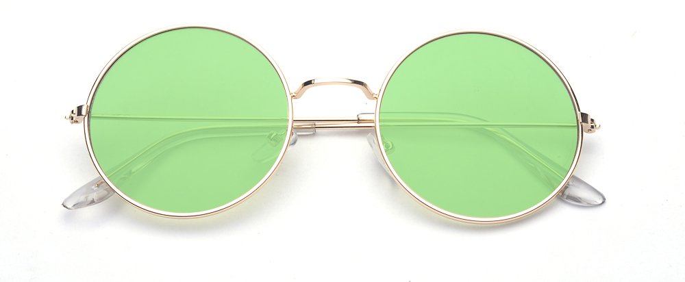 ALWAYSUV Round Small Flat Sunglasses Circle Metal Vintage 70's Hippie Glasses (Green)