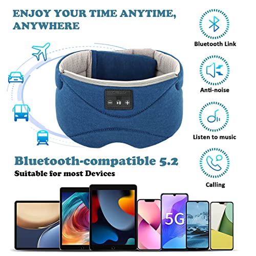 Bluetooth Sleep Mask with 24 White Noise, Ultra-Thin Speaker Cold Pack Blockout Bluetooth Eye Mask Sleep Headphones for Side Sleepers, Airplane, Travel, Cool Gadgets for Women Man (Blue)