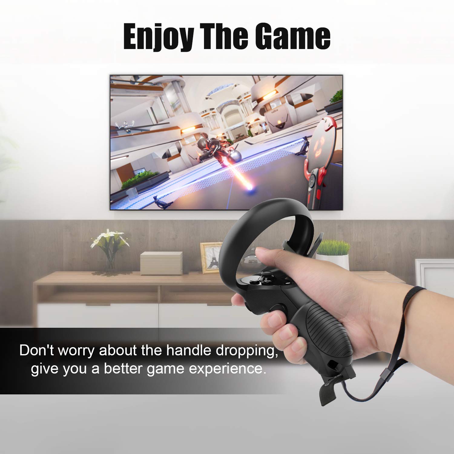 AMVR [Pro Version] Touch Controller Grip Cover for Oculus Quest or Rift S Anti-Throw Handle Protective Sleeve Accessories with Adjustable Wrist Knuckle Strap (B)