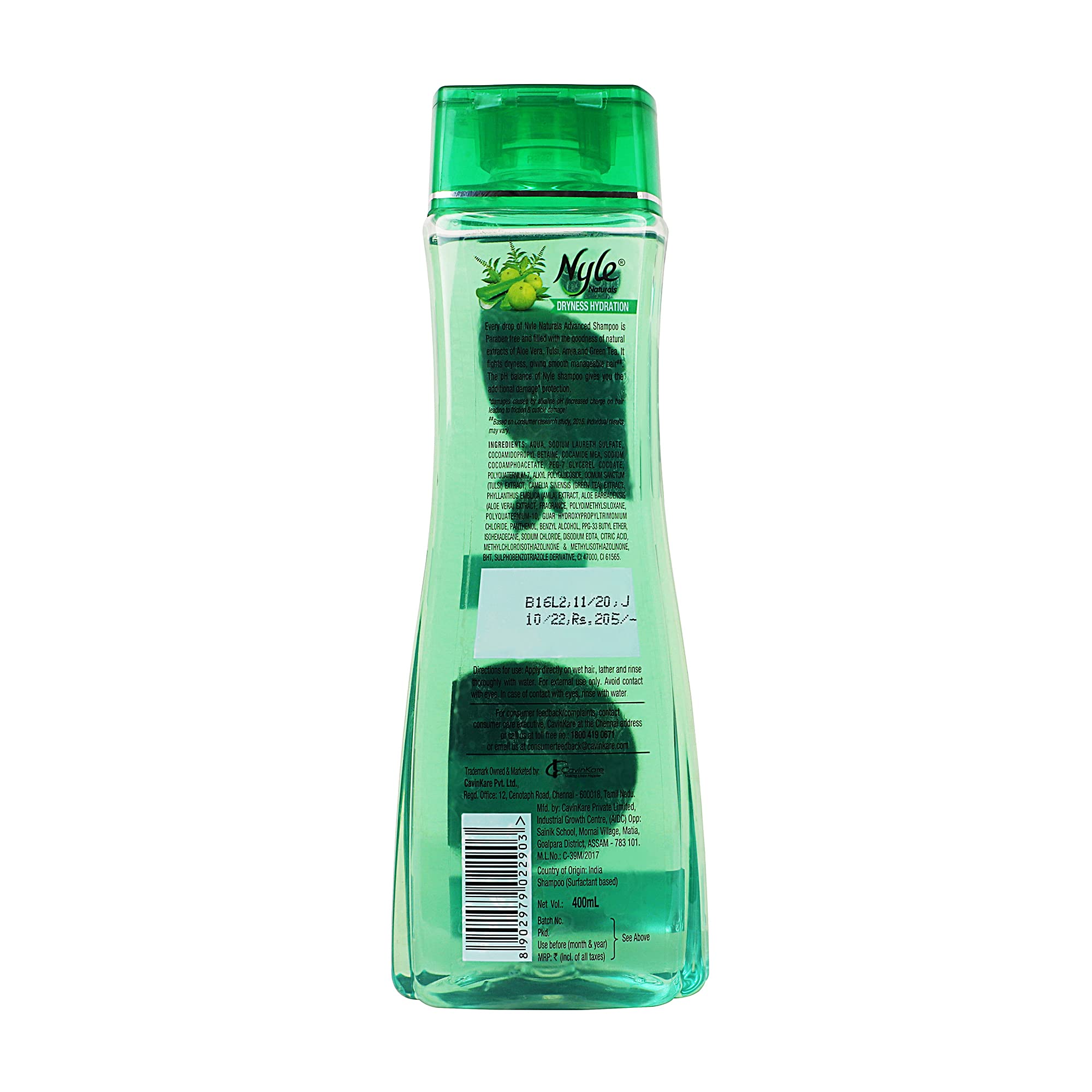 Nyle Dryness Hydration Shampoo (400ml)(13.52 Fluid ounces) with goodness of natural extracts of Aloevera, Tulsi, Amla and Green Tea