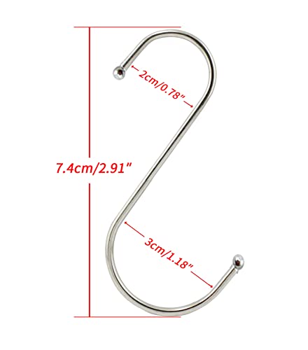 WKTRSM 20 Pack 3 Inches S Shaped Hooks Heavy-Duty Stainless Steel Metal Hangers Hanging Hooks Pan Pot Holder Rack Hooks for Kitchenware Pots Utensils Clothes Bags Towels Plants
