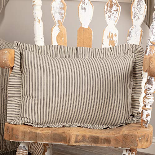 VHC Brands Sawyer Mill Ticking Striped Cotton Farmhouse Bedding 22x14 Filled Pillow, 1 Count (Pack of 1), Charcoal Dark Creme White