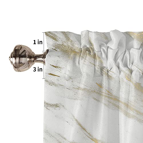 JasmineM Valances Curtains for Windows White Gold Marble Rod Pocket Kitchen Valance Scarf for Living Room Wild Symbol Short Window Treatment Drapes Curtain for Bedroom 60x18in