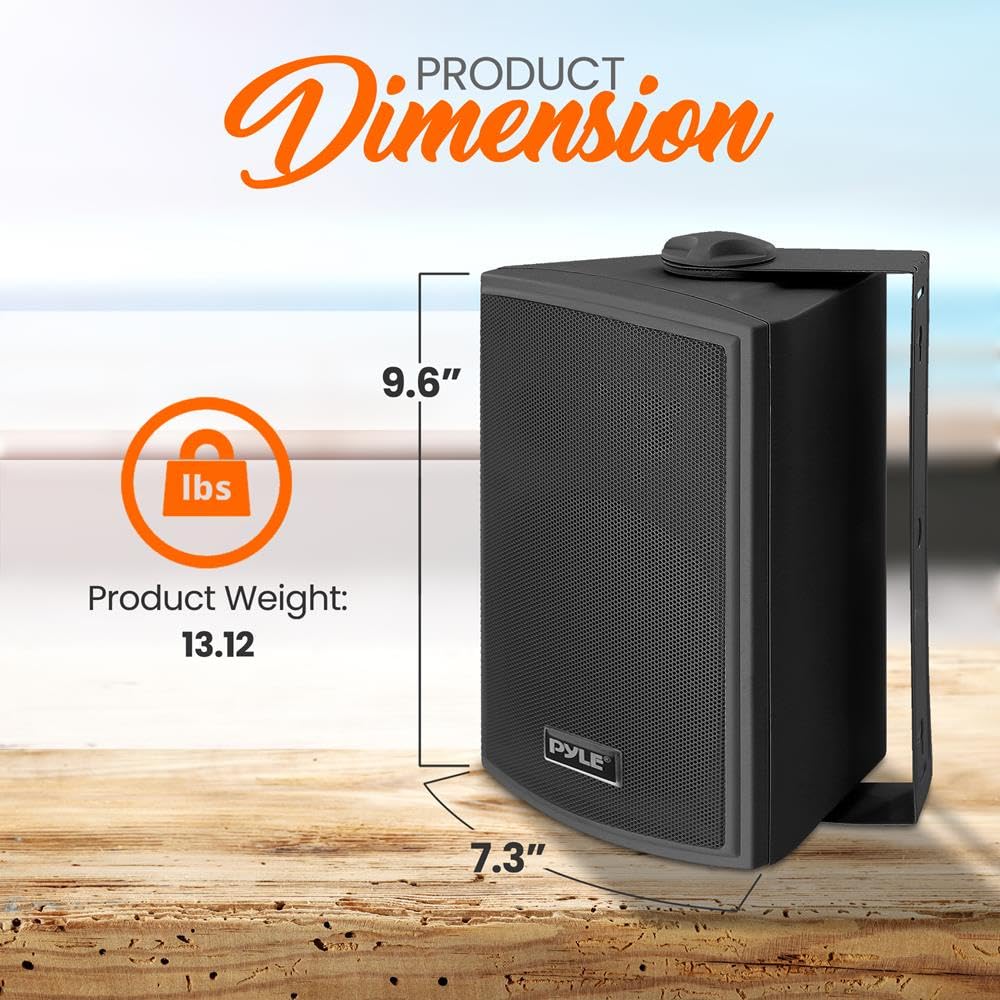 Pyle Waterproof Wall Mount Speaker System - 5.25 Inch Active + Passive Pair Wireless Bluetooth Compatible Indoor/Outdoor Stereo Sound Set with AUX IN - Pyle PDWR52BTBK (Black)