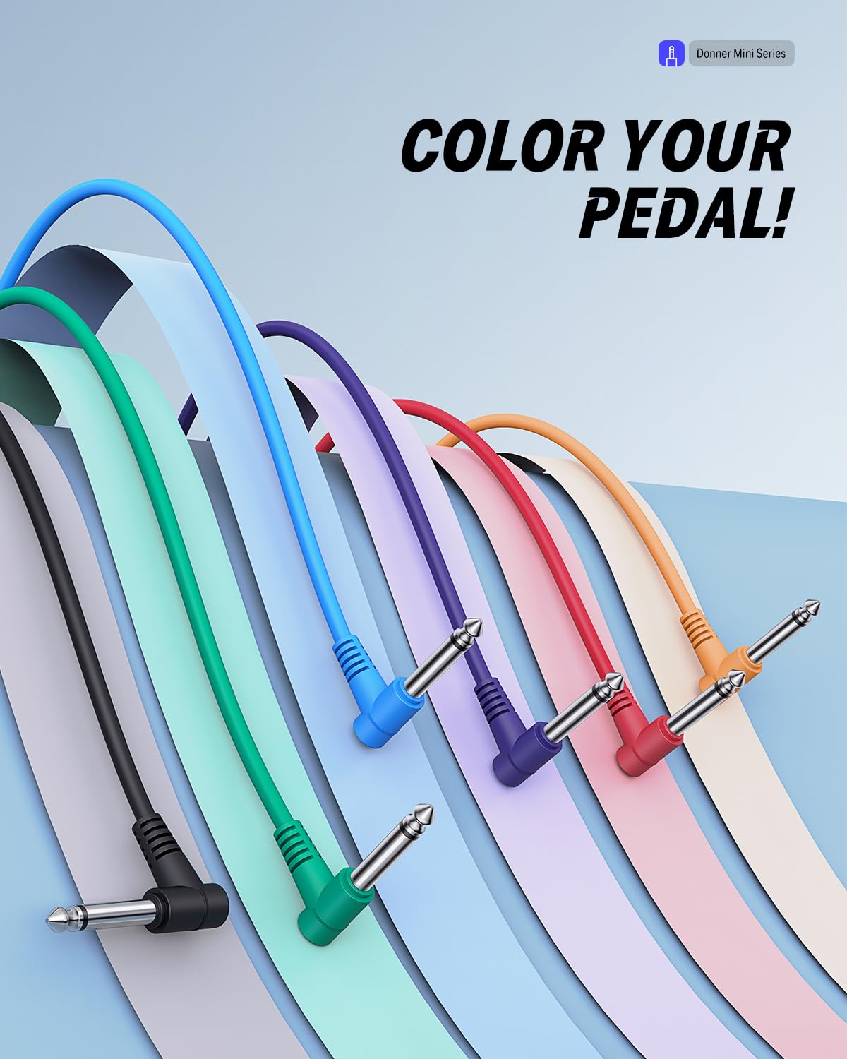Donner 6 Inch Guitar Patch Colored Cable 6-Pack, TS 1/4" Right Angle to TS 1/4" Right Angle