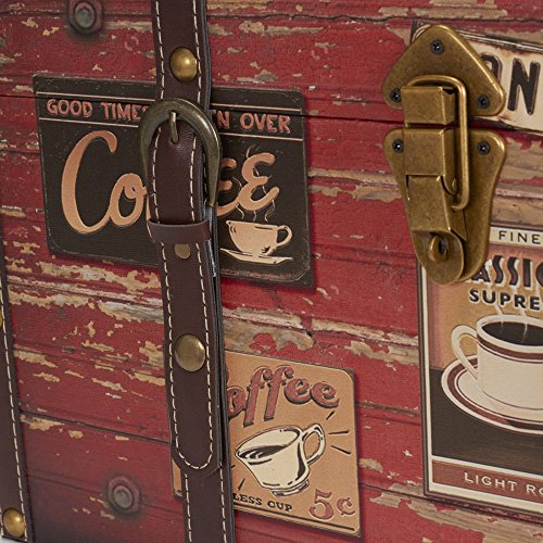 Household Essentials 9245-1 Medium Decorative Home Storage Trunk - Luggage Style - Coffee Shop Design , Orange