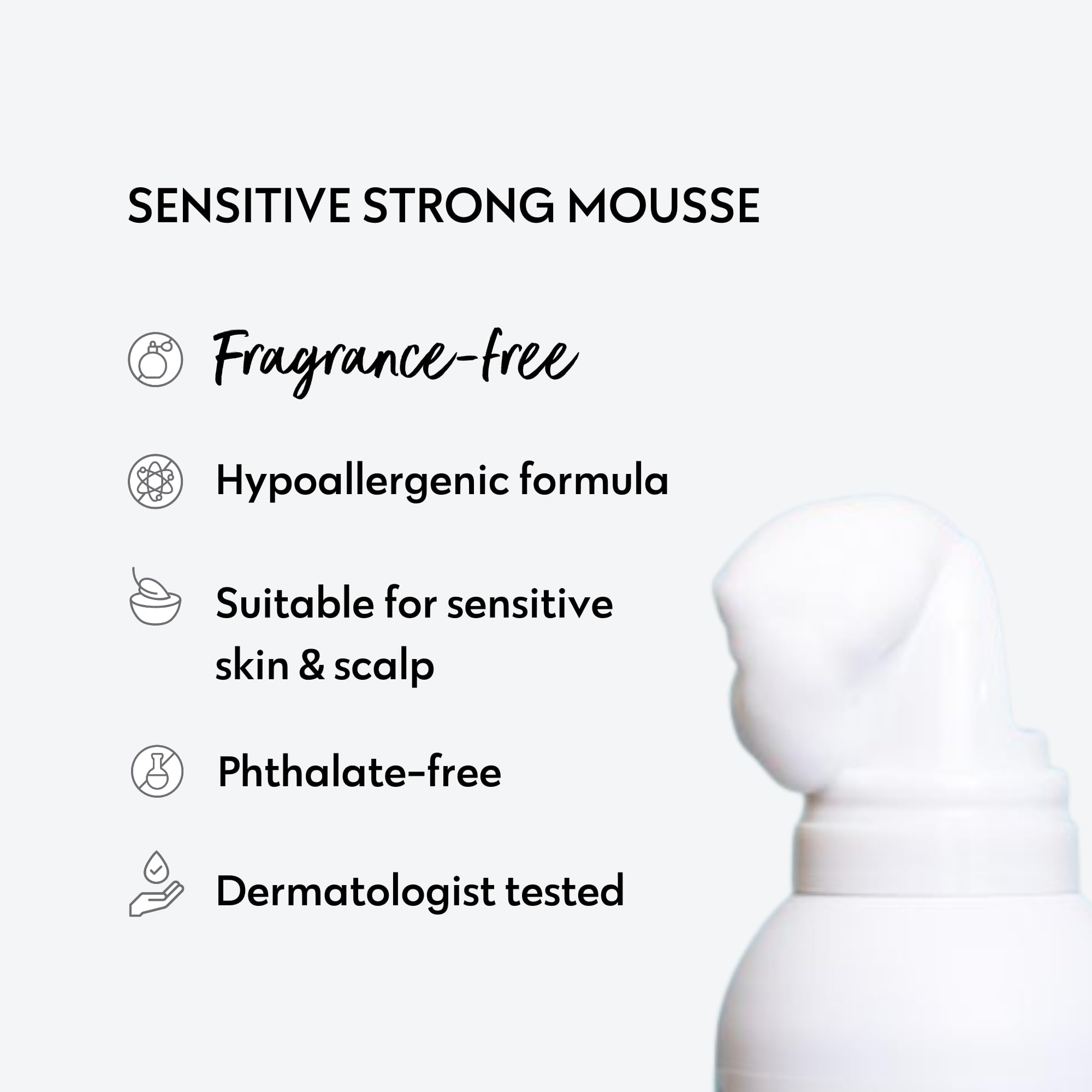No nothing Very Sensitive Strong Hair Volumizing Mousse - Hypoallergenic, Unscented, Free from Fragrance, Paraben, Alcohol and Gluten, Soy-Free, 6.8 oz