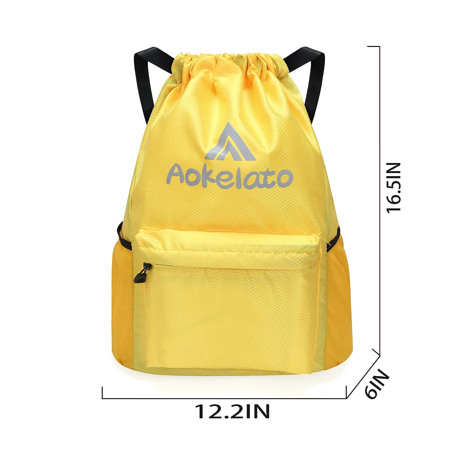 Aokelato Drawstring Backpack 15L String Sport Gym bag with wet pocket daypack bag for women and men Yellow Small