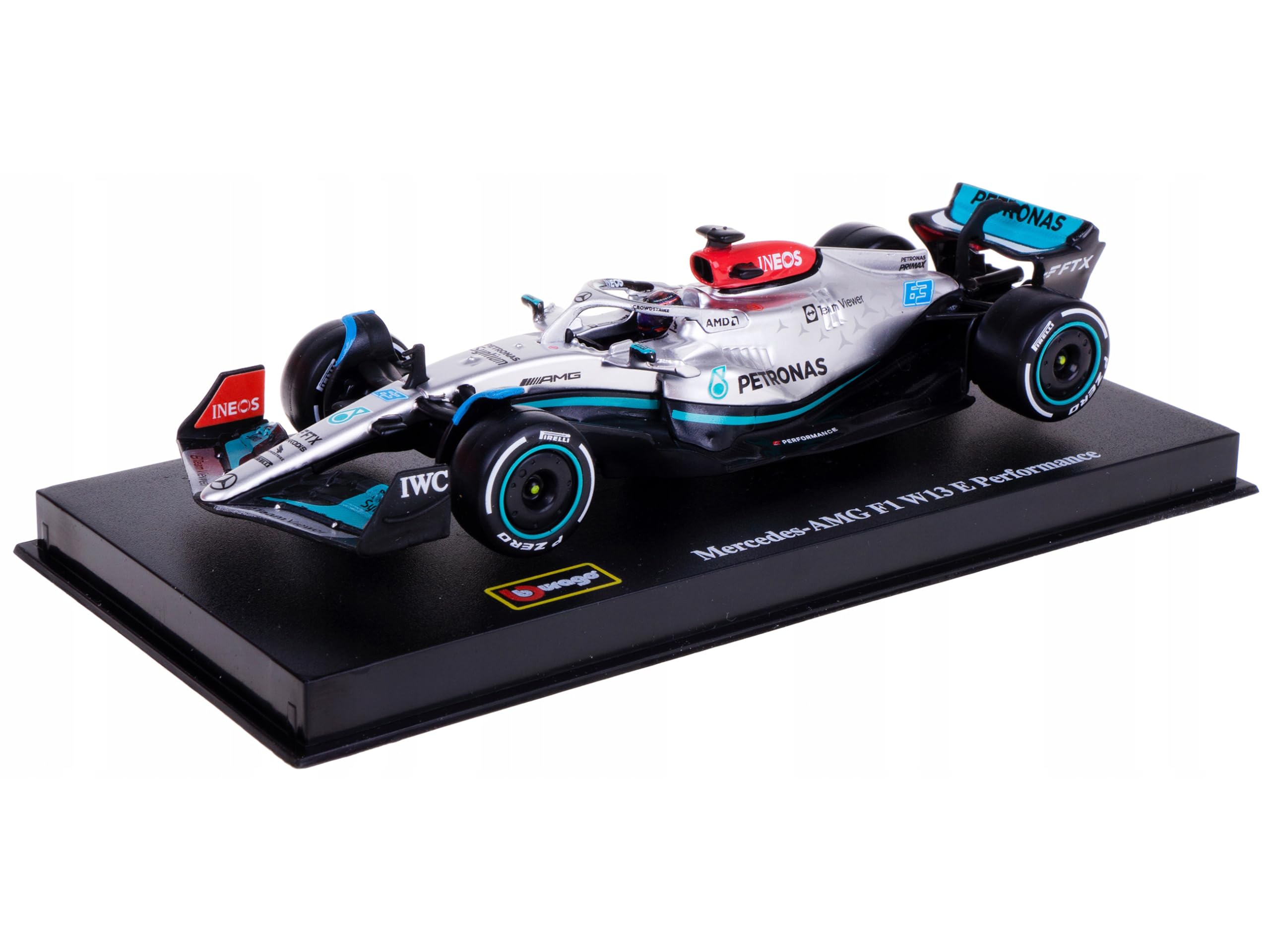 AMG F1 W13 E Performance #63 George Russell F1 Formula One World Championship (2022) with Display Case 1/43 Diecast Model Car by Bburago 38066GR