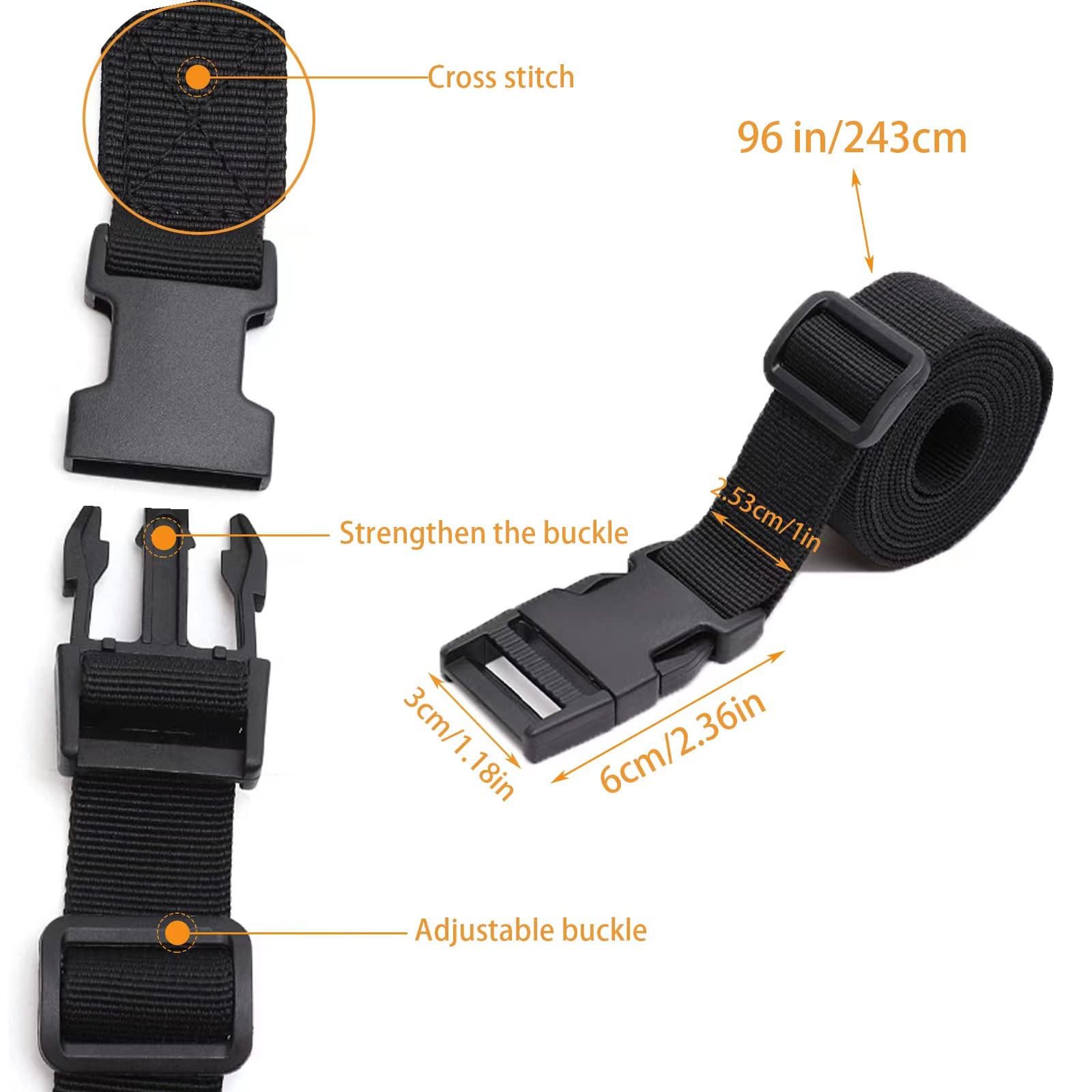 Adjustable Boat Cover Straps with Quick Release Buckles,Heavy Duty Boat Cover Tie Down Straps,Webbing Tightening Straps Suspenders,Belt (1" Wx96 L,6-Pack)