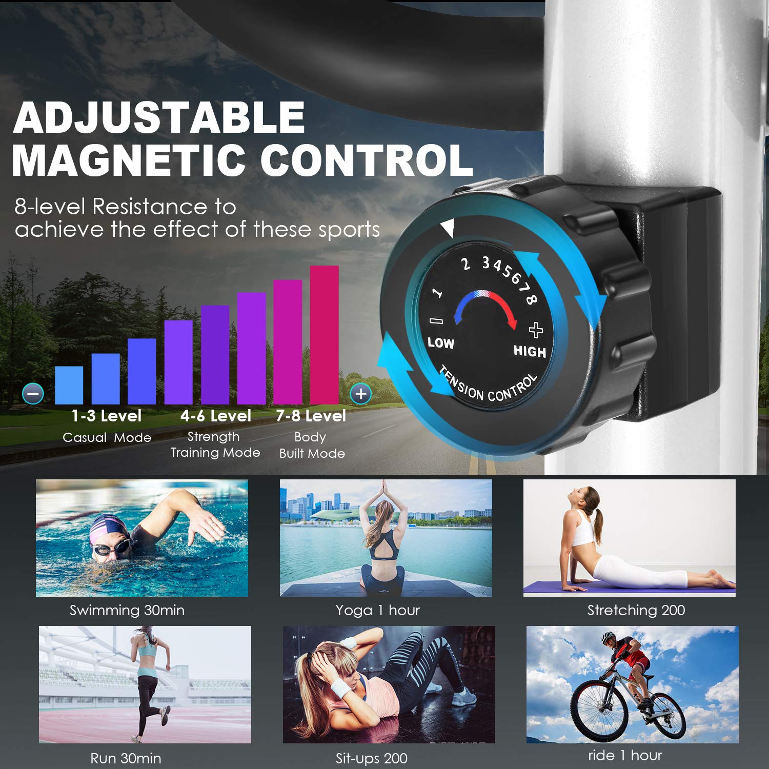 ANCHEER APP Elliptical Machine, Elliptical Trainer with 8 Level of Magnetic Resistence, Multi-Function LCD Monitor, Heart Rate Sensor, & 330 lbs Weight Capacity for Home Cardio Use