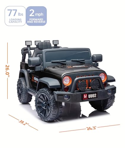 Kids 12V Ride On Truck, Battery Powered Electric Ride On Car with Parent Remote Control,3 Speeds, LED Lights, MP3 Player (Black)