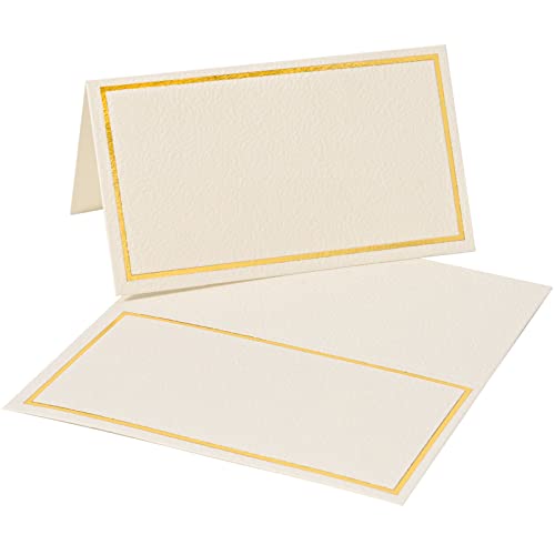 KraftiSky 100 Pack Place Cards for Table Setting with Gold Foil Border Table Tent Cards for Seating Perfect for Weddings, Dinner Parties, Banquets 2β x 3.5β