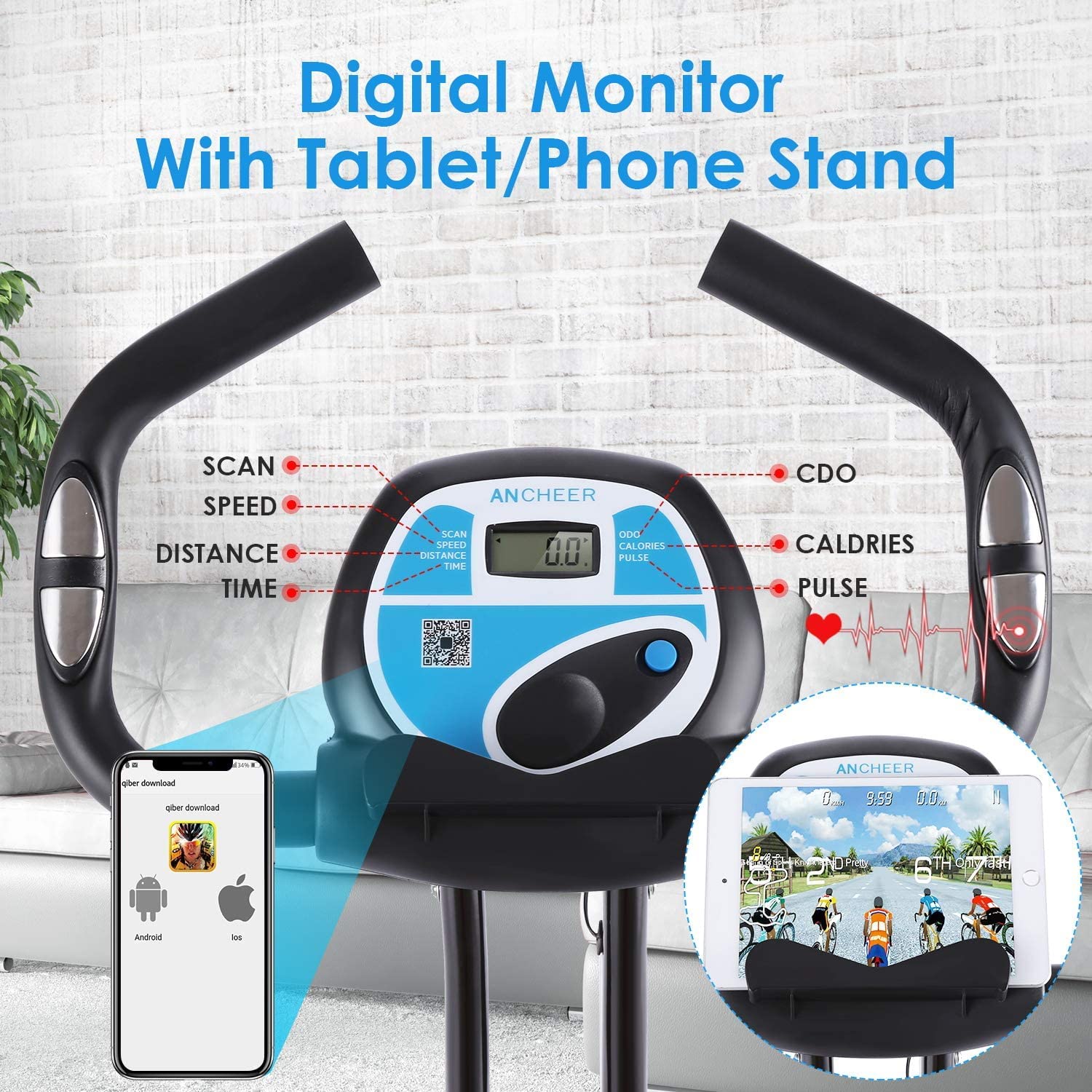 ANCHEER Magnetic Resistance Exercise Bike, Folding Indoor Upright Bike with App Program, Compact Recumbent Total Body Workout Bike with Tablet Stand & Large and Comfortable Seat