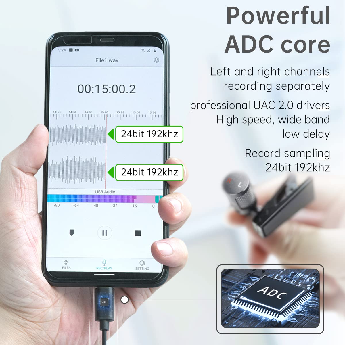 WKWZY USB-C to 3.5mm TRS-Microphone-Adapter for Sony ECMLV1 Stereo-Lavalier and RODE VideoMicro Mono Microphone 24bit 192kHz High Sampling Input to Android Phones