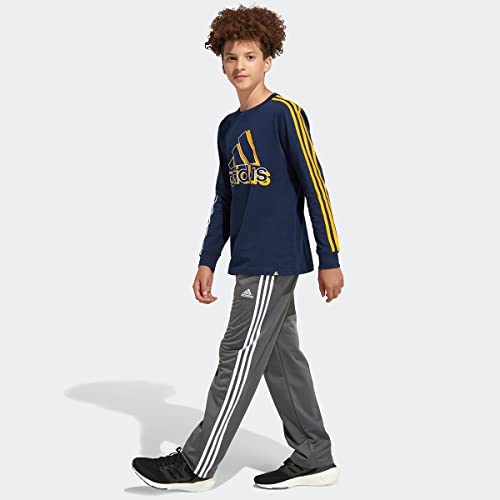 adidas Boys' Long Sleeve Split 3-Stripes Tee, Collegiate Navy with Semi Solar Gold, X-Large (18/20)