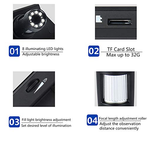 Vilihy LCD Digital Microscope, 4.3 inch 50X-1000X Magnification Zoom HD 1080P 5 Megapixels Compound 2000 mAh Battery USB Microscope 8 Adjustable LED Light Video Camera Microscope
