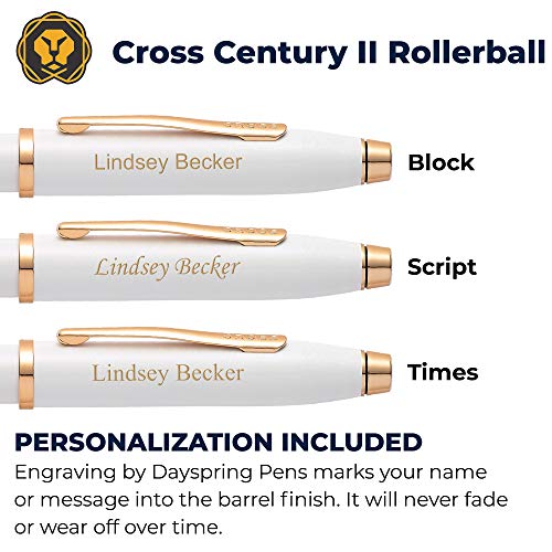 Dayspring Pens Engraved Cross Pen | Personalized Cross Century II Pearlescent White Lacquer Rollerball Pen. Custom Engraving Shipped in One Business Day.