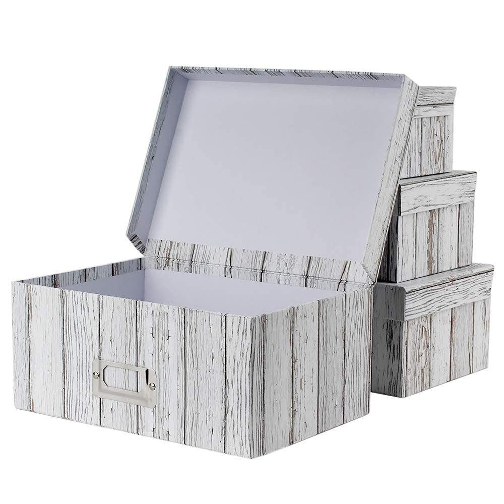Photo Boxes Storage, Storage Boxes with Lids 4 in 1 Set Water-Proof Storage Box Sets with Handles Decorative Multiple Size Storage Bins with Lids for Kids Toys/Clothes/Shoes/Office/Cosmetic/Books