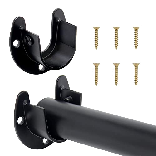 Closet Rod Bracket Stainless Steel Socket Flange Holder Heavy Duty Screw Pole Curtain Rod Shower Rod Support Black 2pcs