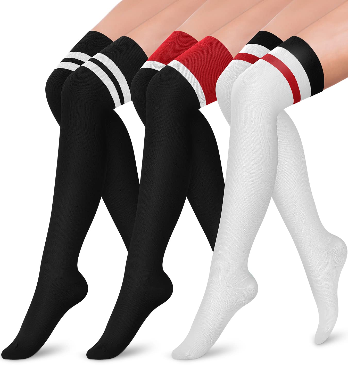 Aoliks 3 Pairs Over Knee High Compression Socks for Women - Compression Stockings for Running,Cycling,Athletic