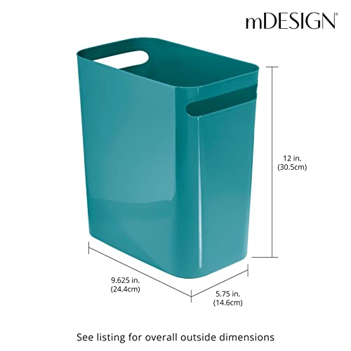 mDesign Plastic Slim Large 2.5 Gallon Trash Can Wastebasket, Classic Garbage Container Recycle Bin for Bathroom, Bedroom, Kitchen, Home Office, Outdoor Waste, Recycling - Aura Collection - Teal Blue, Pack of 1